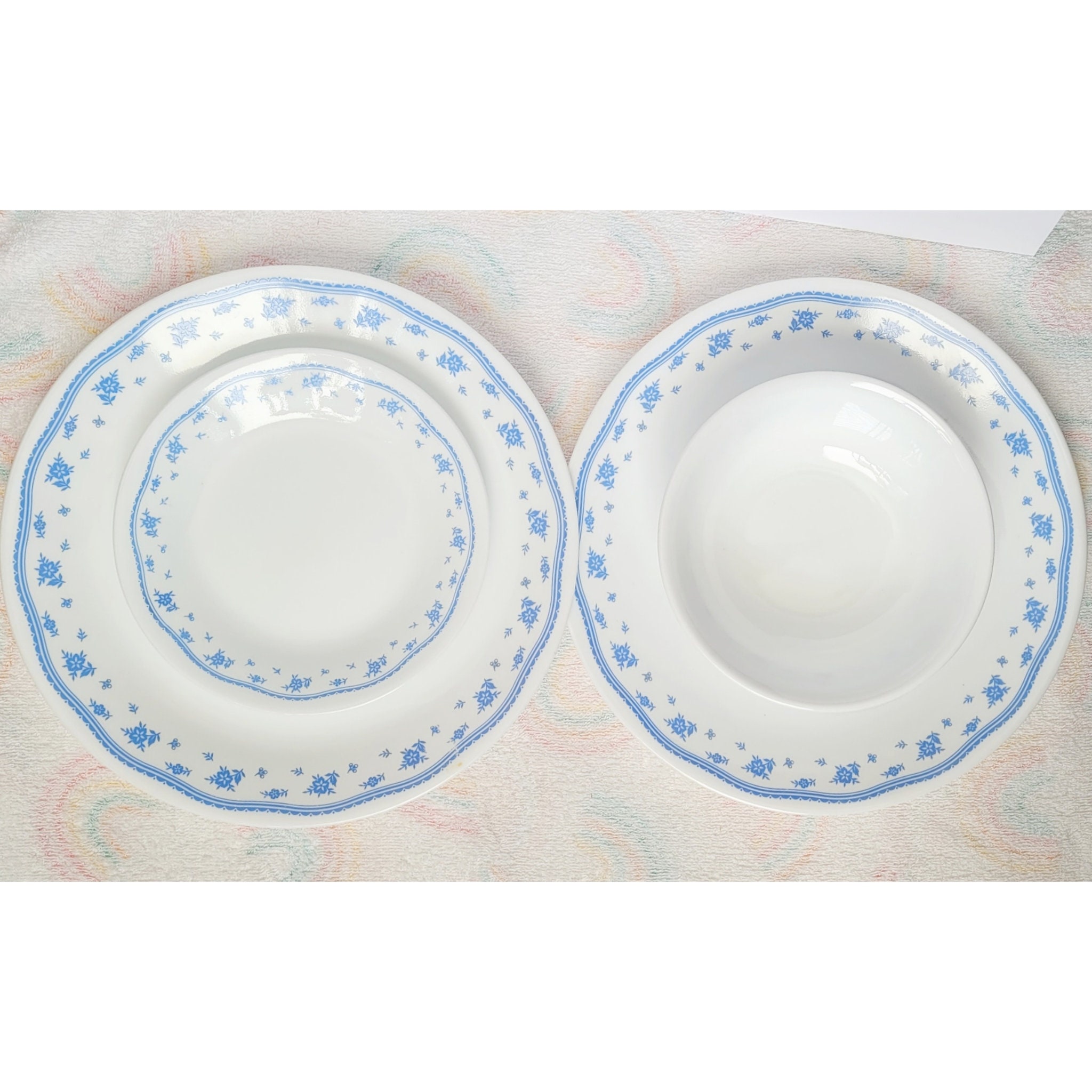 Corelle Morning Blue Lot 2 Dinner Plates, 1 Dessert Plate, 1 Bowl - Etsy