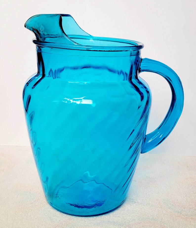 Vintage Blue Optic Swirl Pitcher With Ice Lip Guard EUC - Etsy