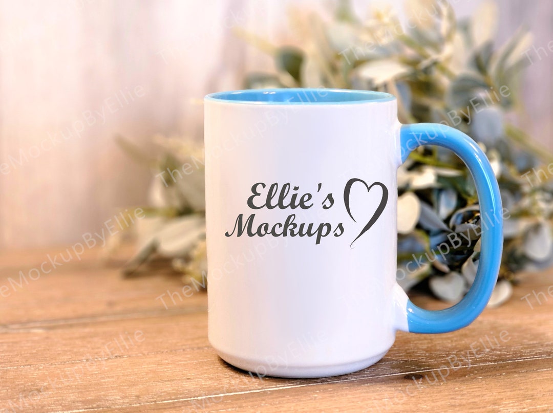 Mug Mockup | Sky Blue Handle Mug Mockup | 15 Oz. Mug Mockup | Powder ...