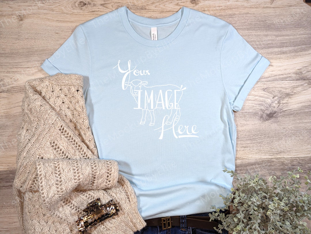 Heather Ice Blue T-shirt Mockup | Tied T-shirt Mockup | Digital Mockup ...