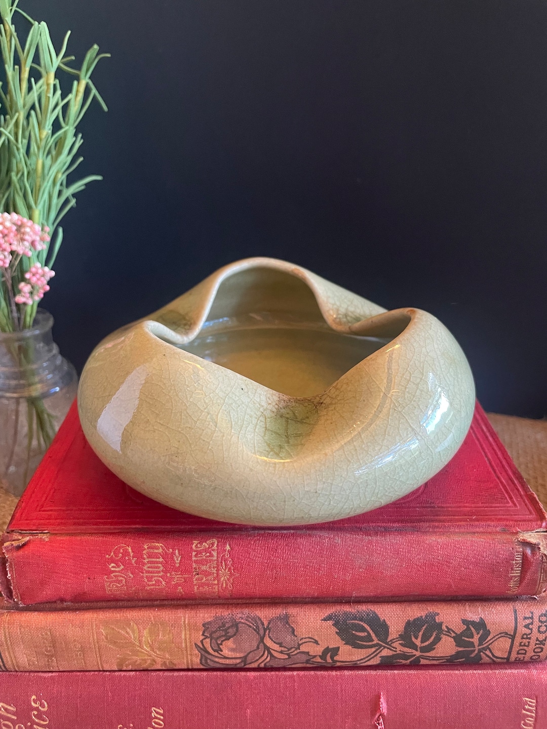 Mid Century Thai Celadon Pottery Planter/ashtray Contoured Green Dish ...