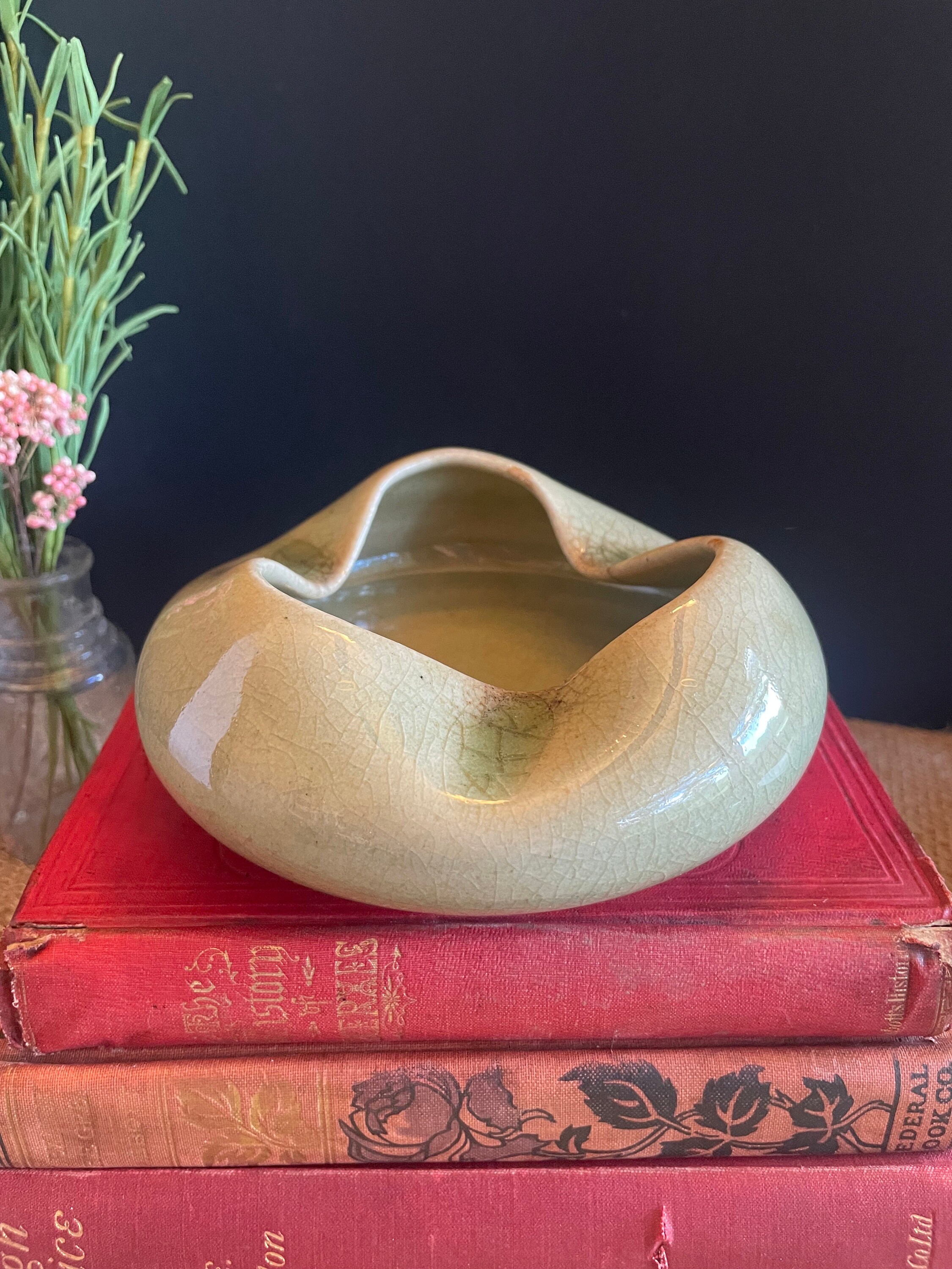 Mid Century Thai Celadon Pottery Planter/ashtray Contoured Green Dish ...