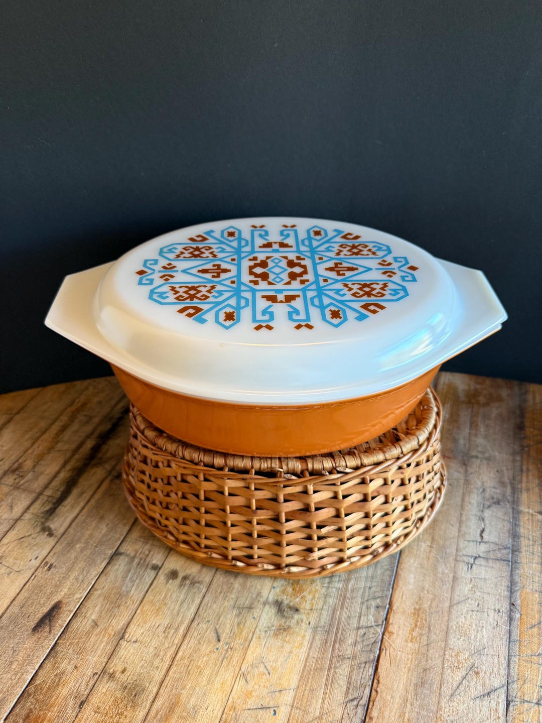 1971 Pyrex 045 Navajo Aztec Oval Casserole Dish With Opal Lid and ...