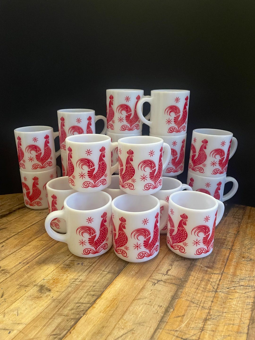 Pair of Vintage Hazel Atlas Red Rooster Coffee Mugs From the 50s ...
