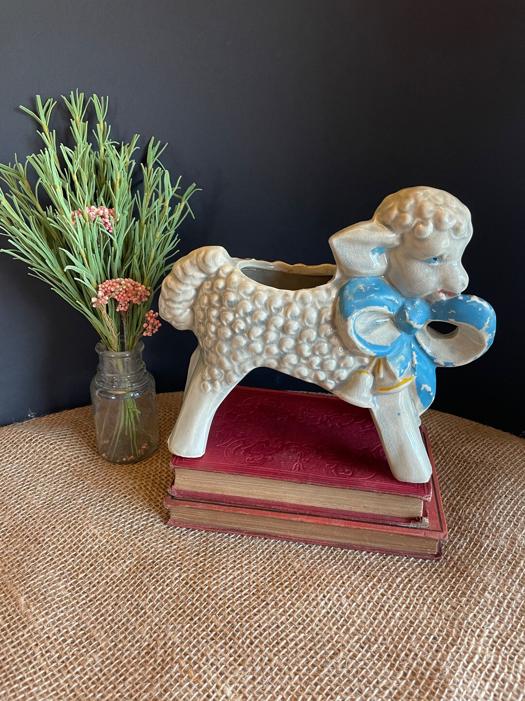 Blue Nursery Pearly Lamb Planter Marked Mccoy USA - Etsy