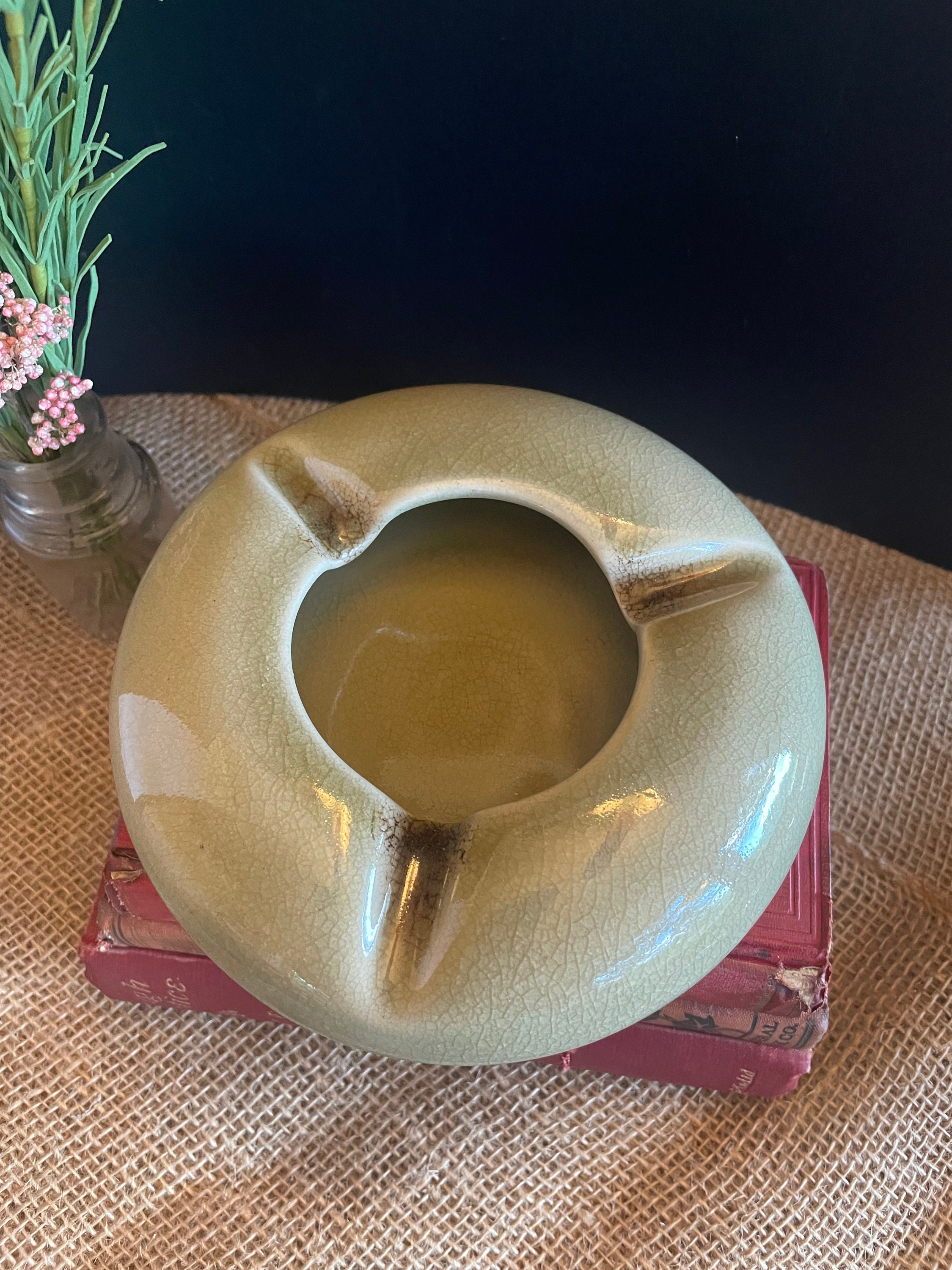 Mid Century Sage Green Pottery Ashtray/planter - Etsy