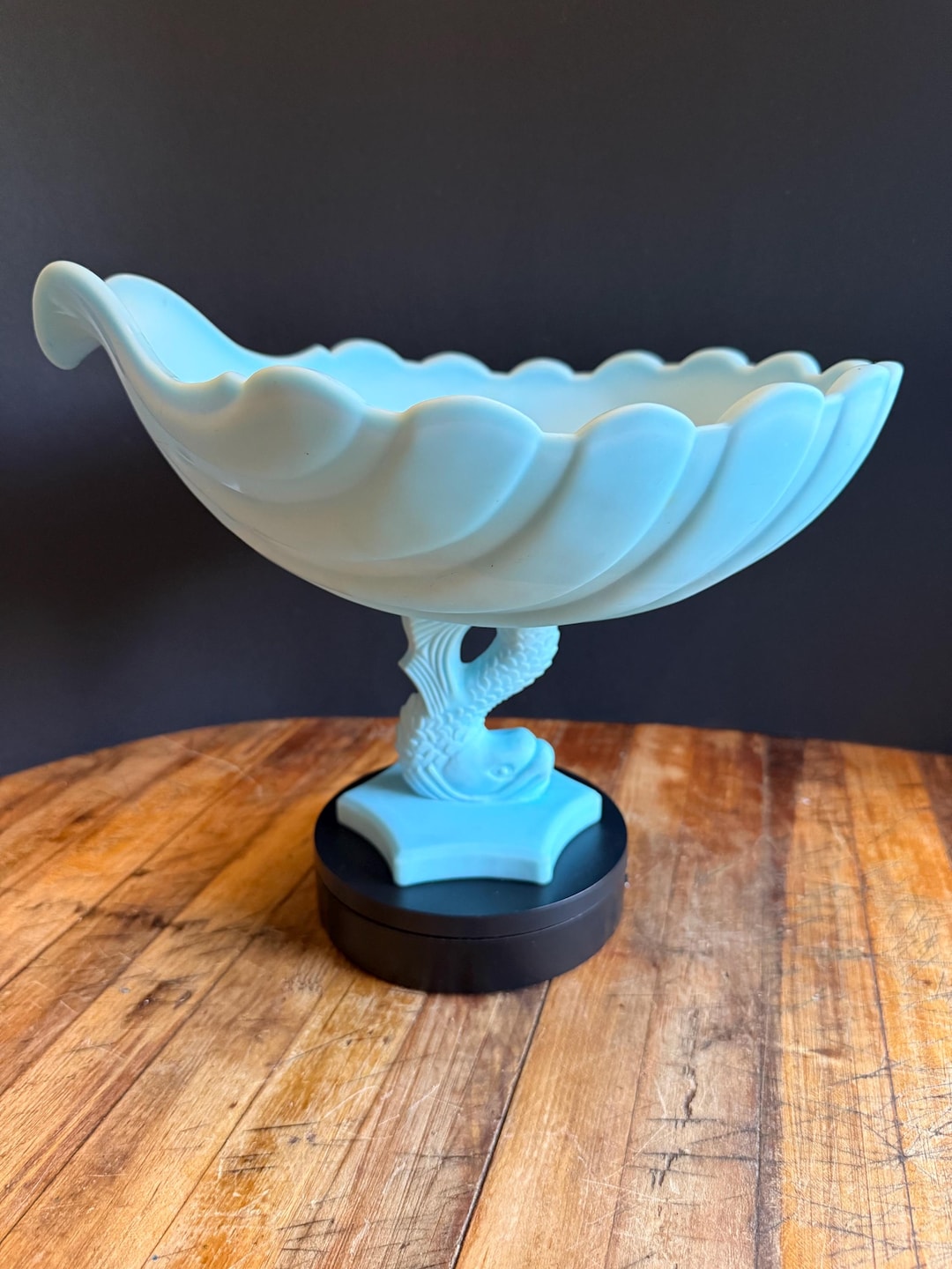 Vintage Blue Milk Glass Compote: Dolphin Base Centerpiece - Etsy