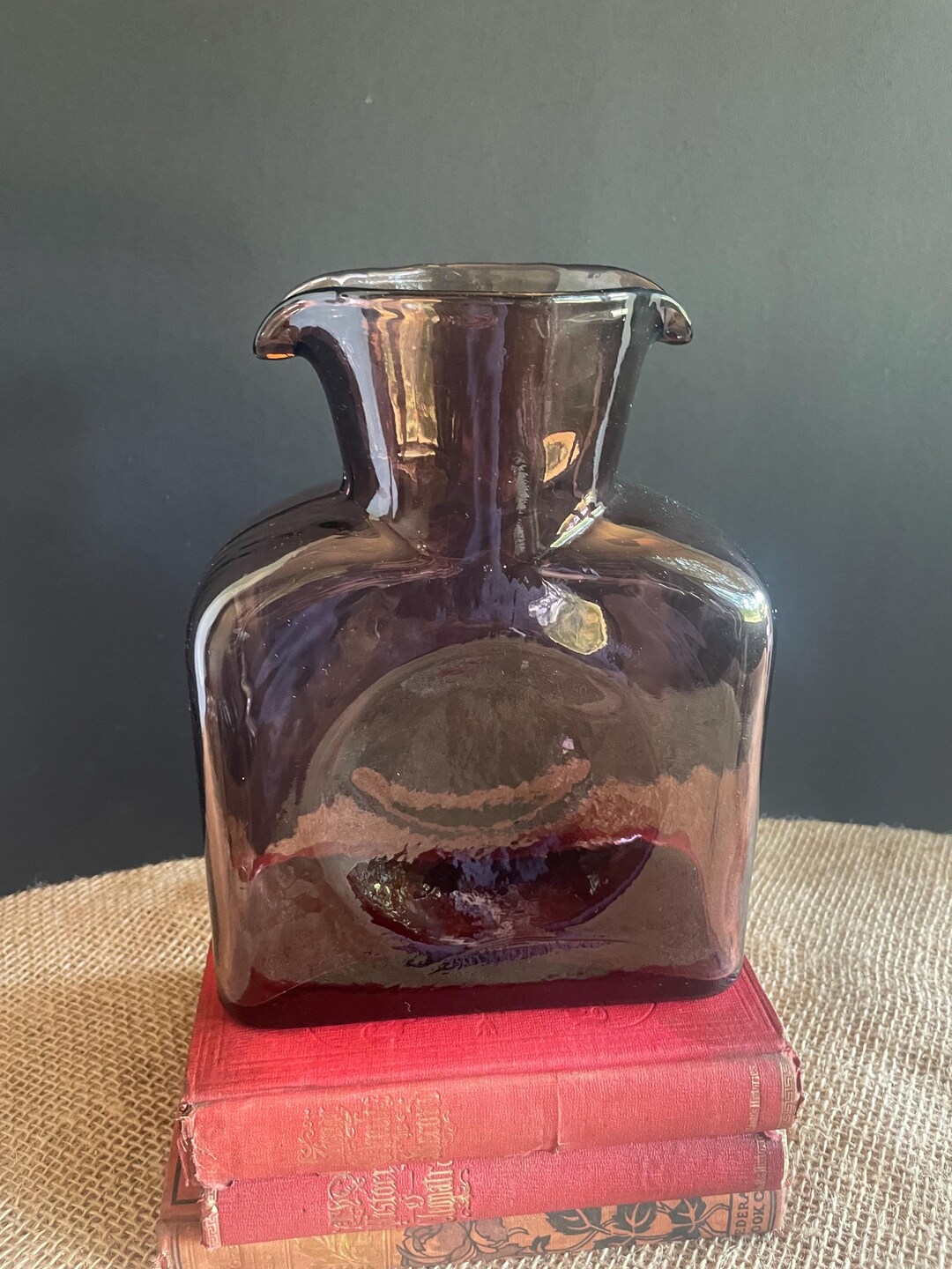 Vintage Mid Century BLENKO 8" PURPLE Blown Glass Double Spout Pitcher ...
