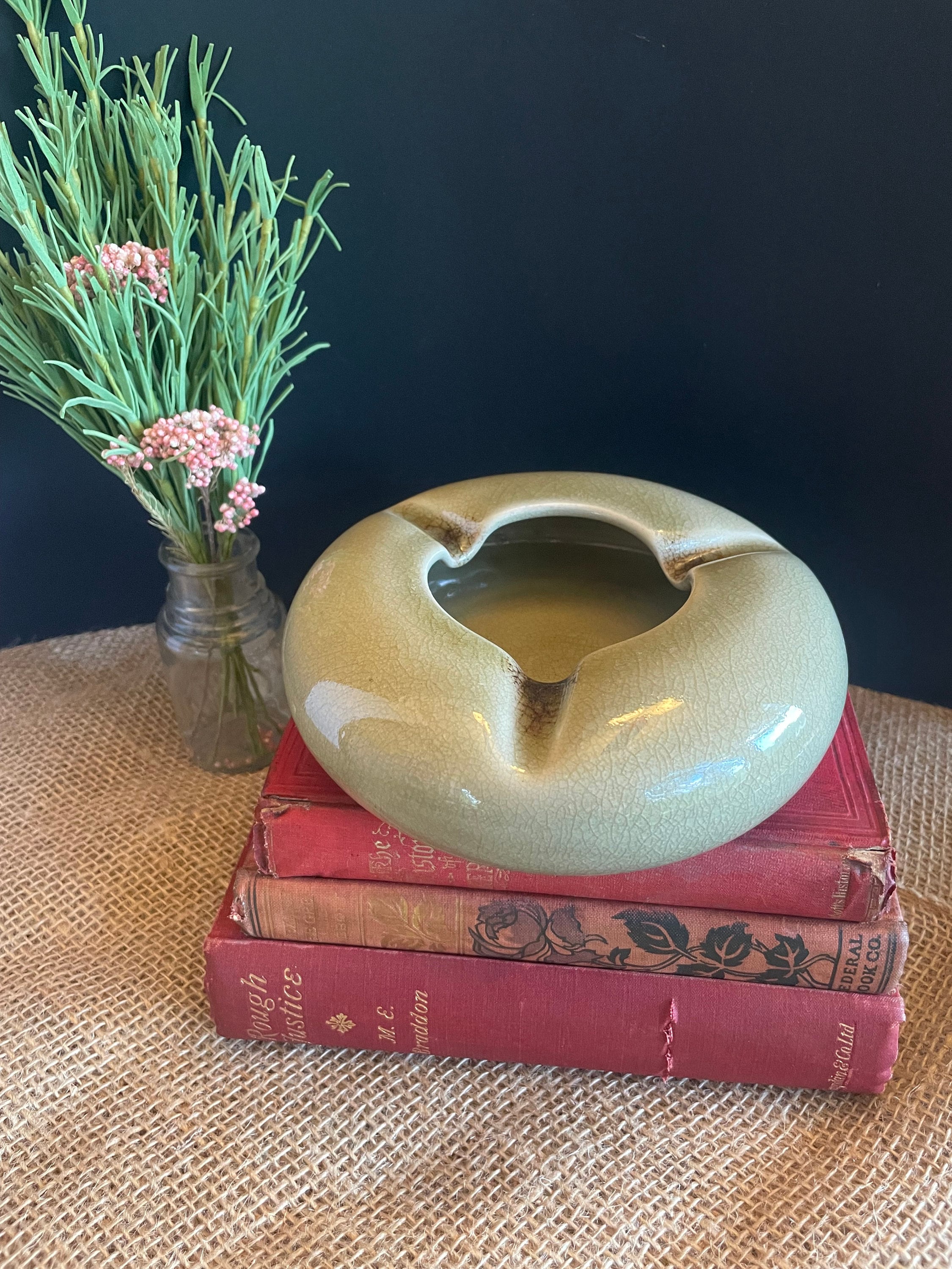Mid Century Sage Green Pottery Ashtray/planter - Etsy