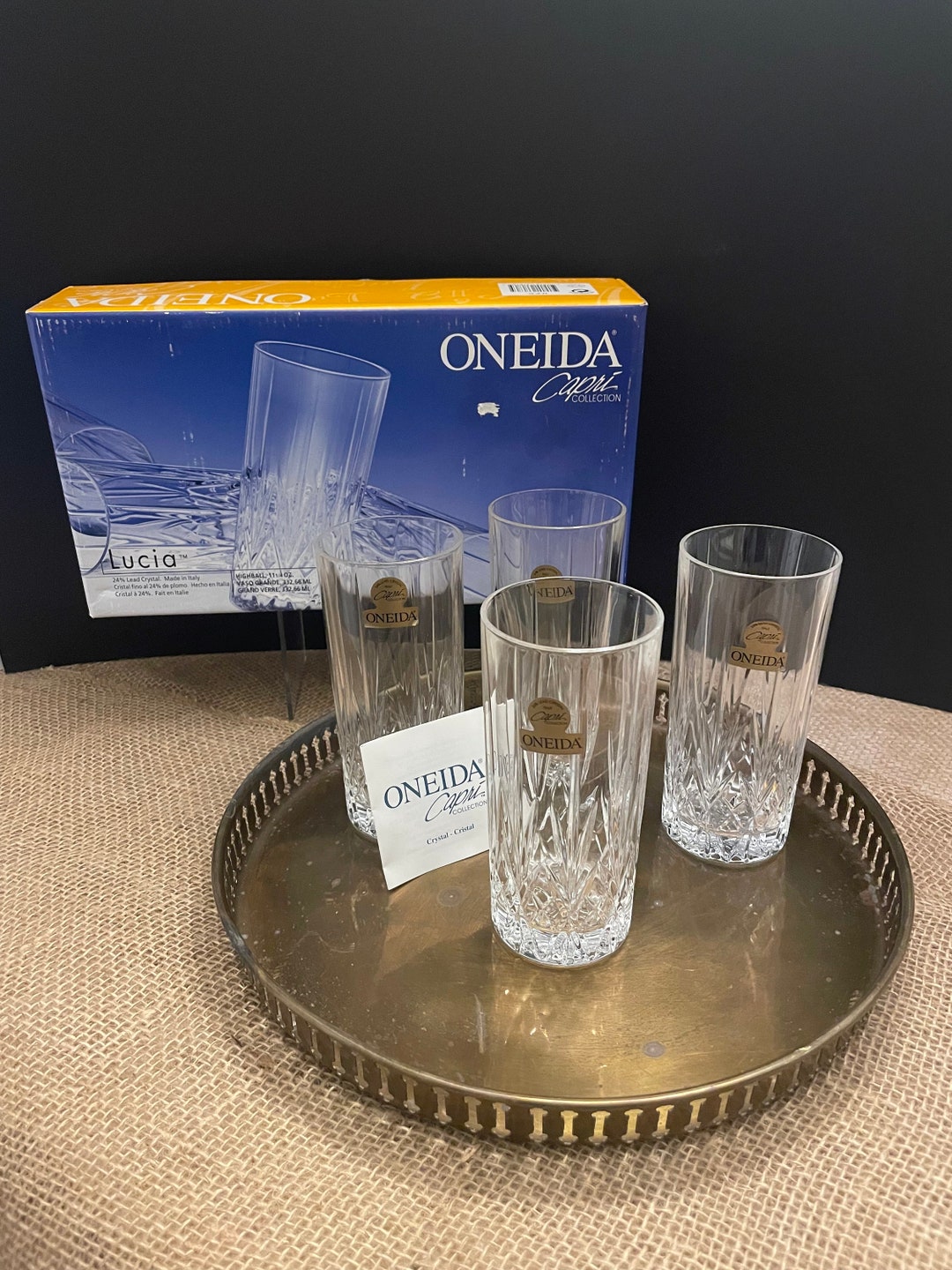 Oneida Capri Collection Lucia 11.25oz 24% Lead Crystal Highball Glasses ...