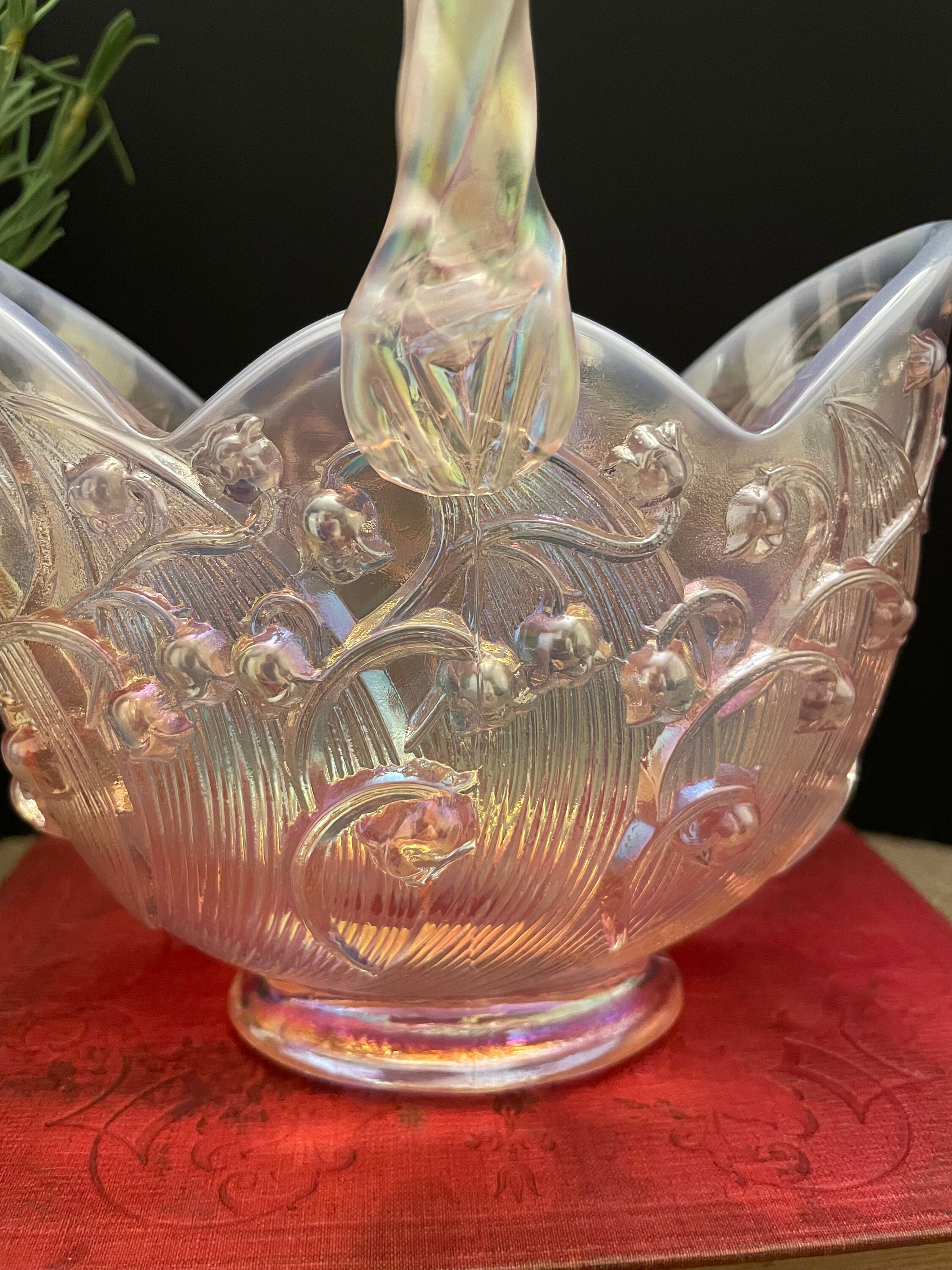 Fenton Glass Lily of the Valley Basket in Champagne Satin - Etsy