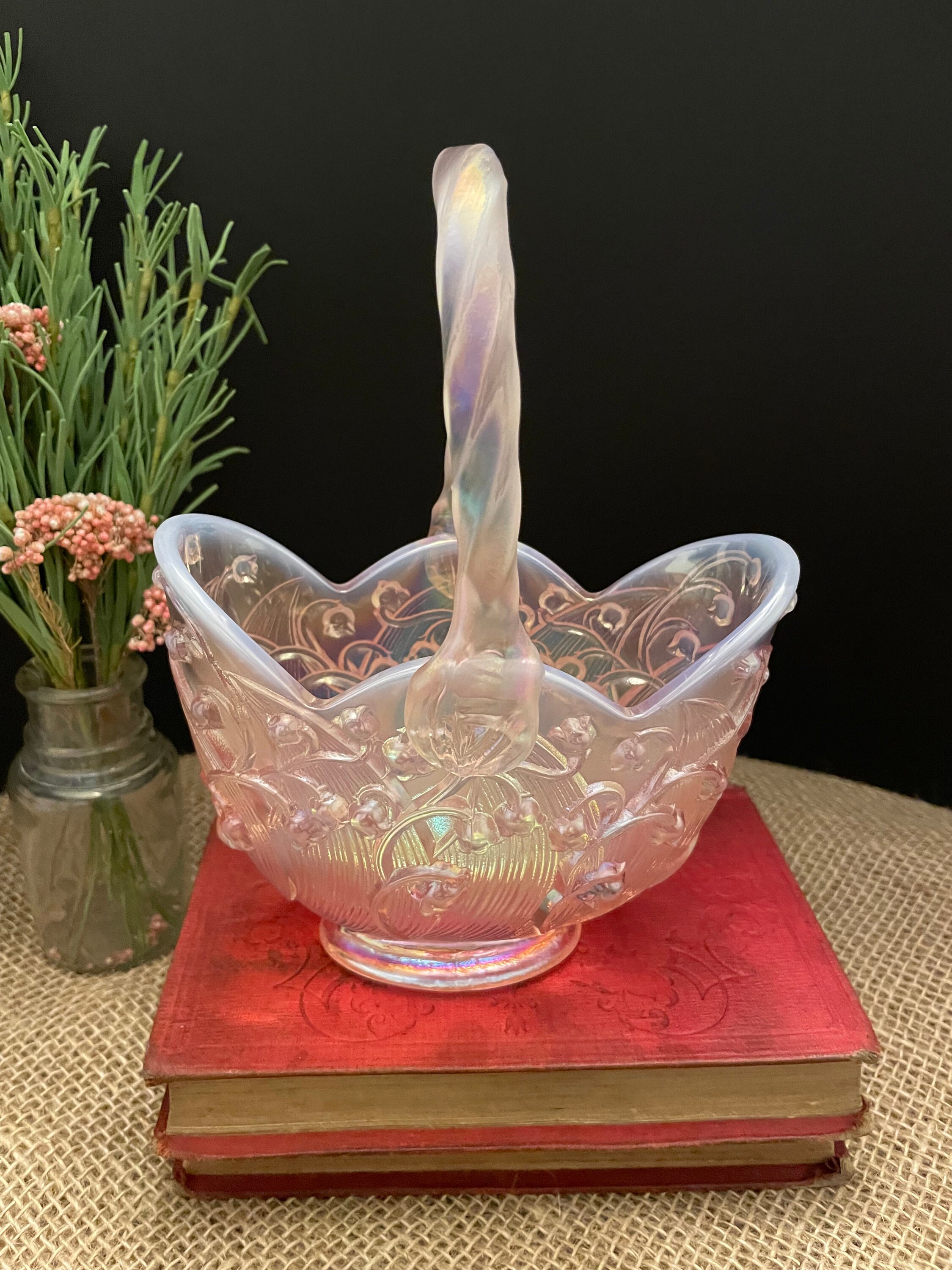 Fenton Glass Lily of the Valley Basket in Champagne Satin - Etsy