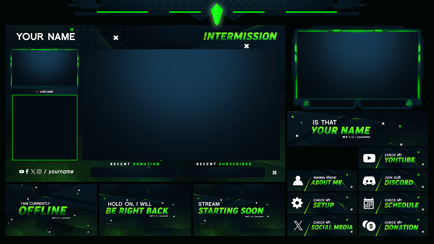 Dark Neon Green Stream Overlay for Youtube/aesthetic Theme/transition ...