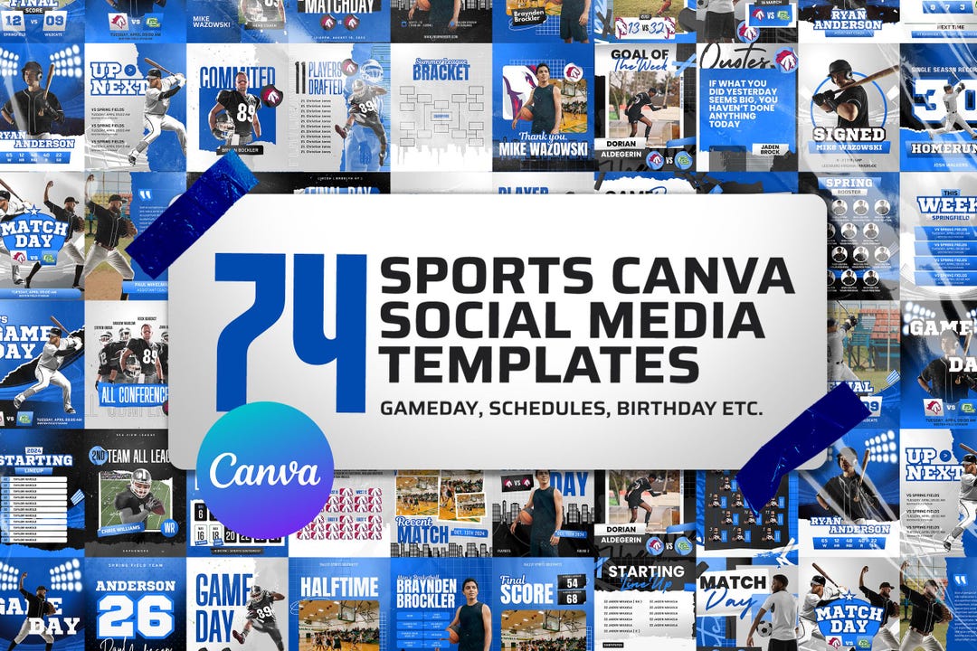 74 Blue Sports Canva Social Media Templates - Basketball/football ...