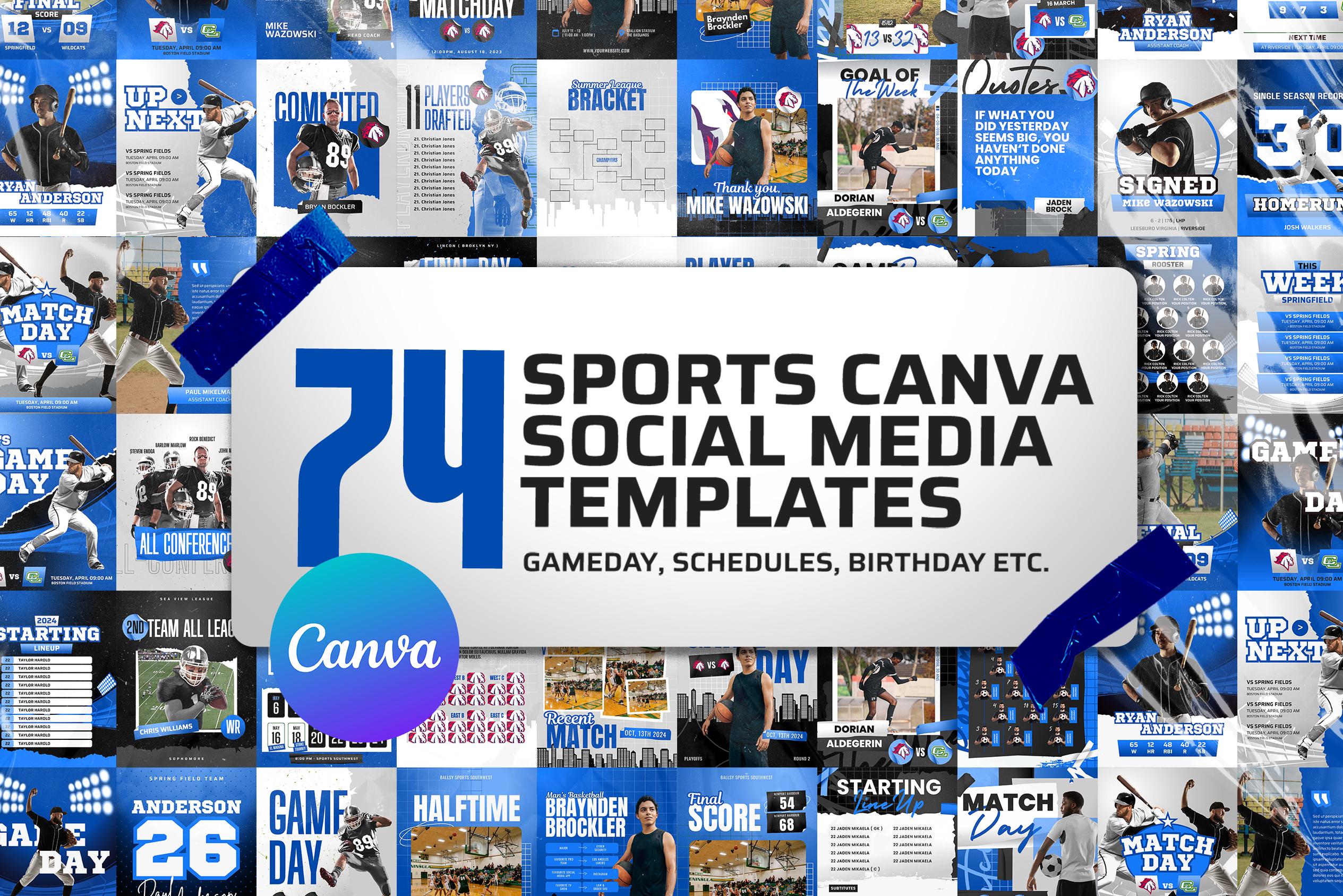 74 Blue Sports Canva Social Media Templates - Basketball/football ...