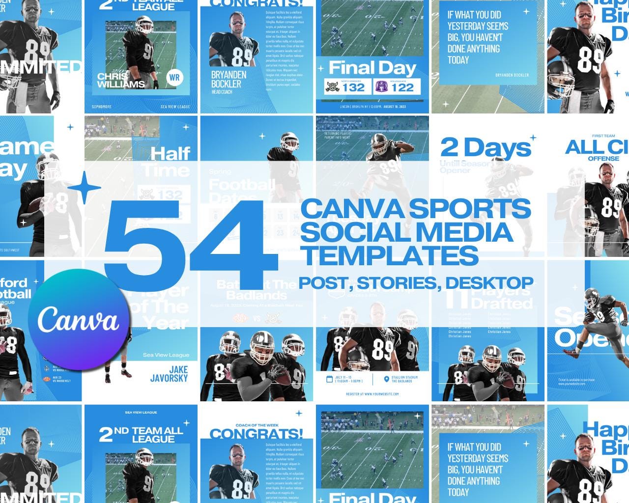 54 Sports Social Media Canva Templates Basketball/football/soccer ...