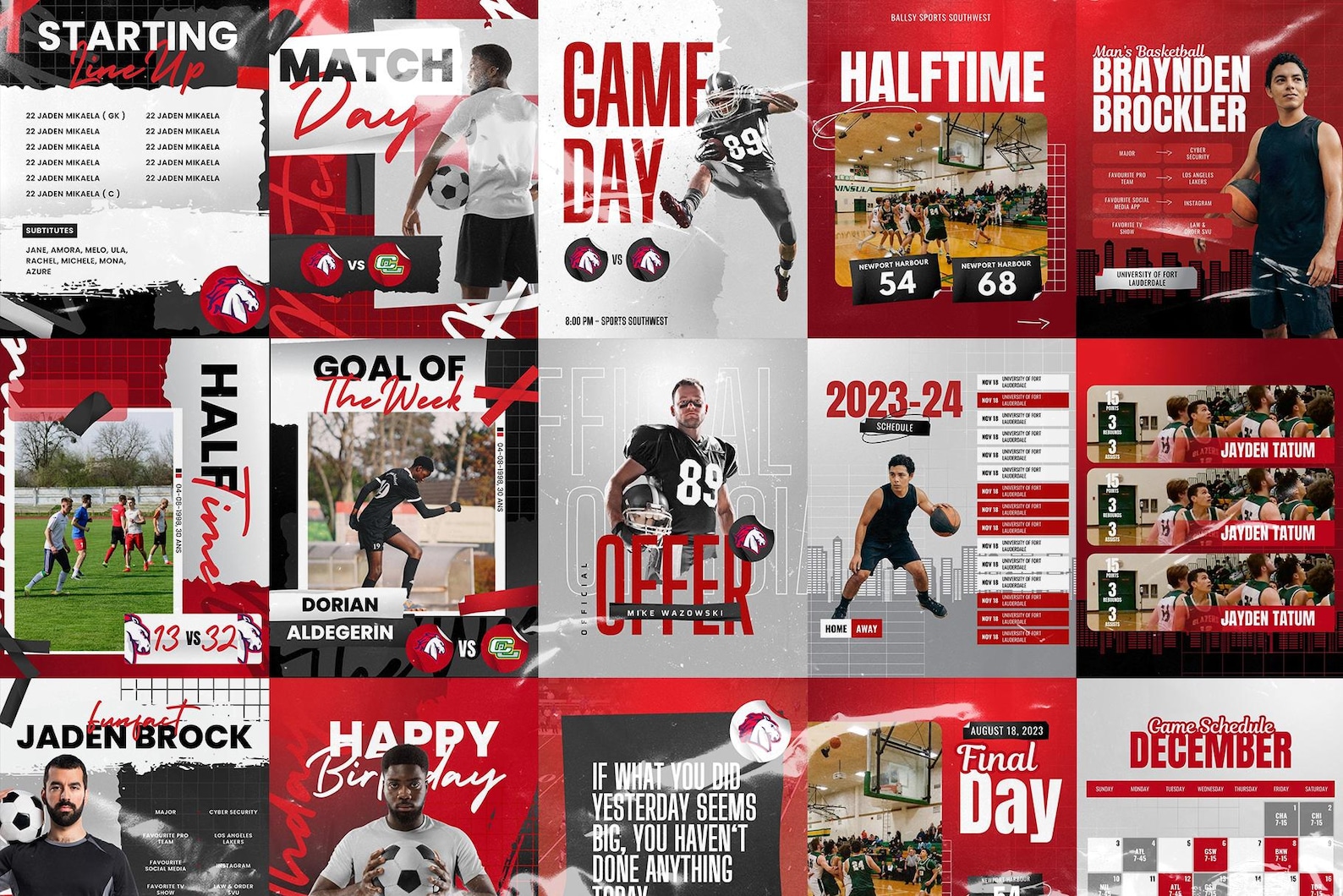 74 Bundle Sports Canva Social Media Templates - Basketball/football ...