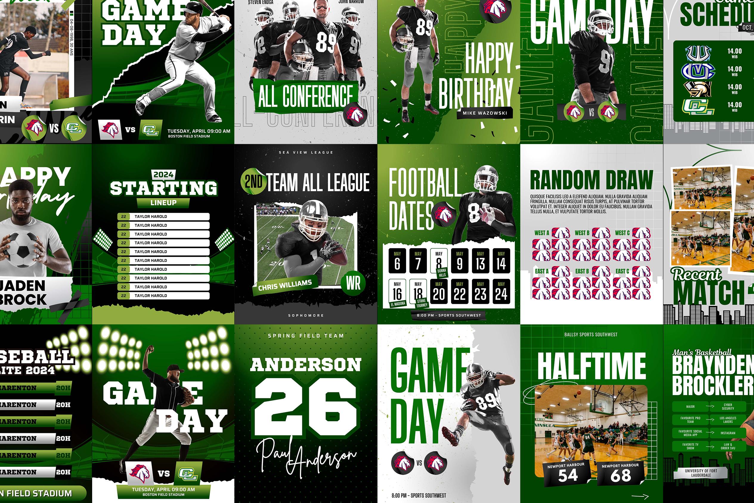 74 Green Sports Canva Social Media Templates - Gameday, Schedule (PDF ...