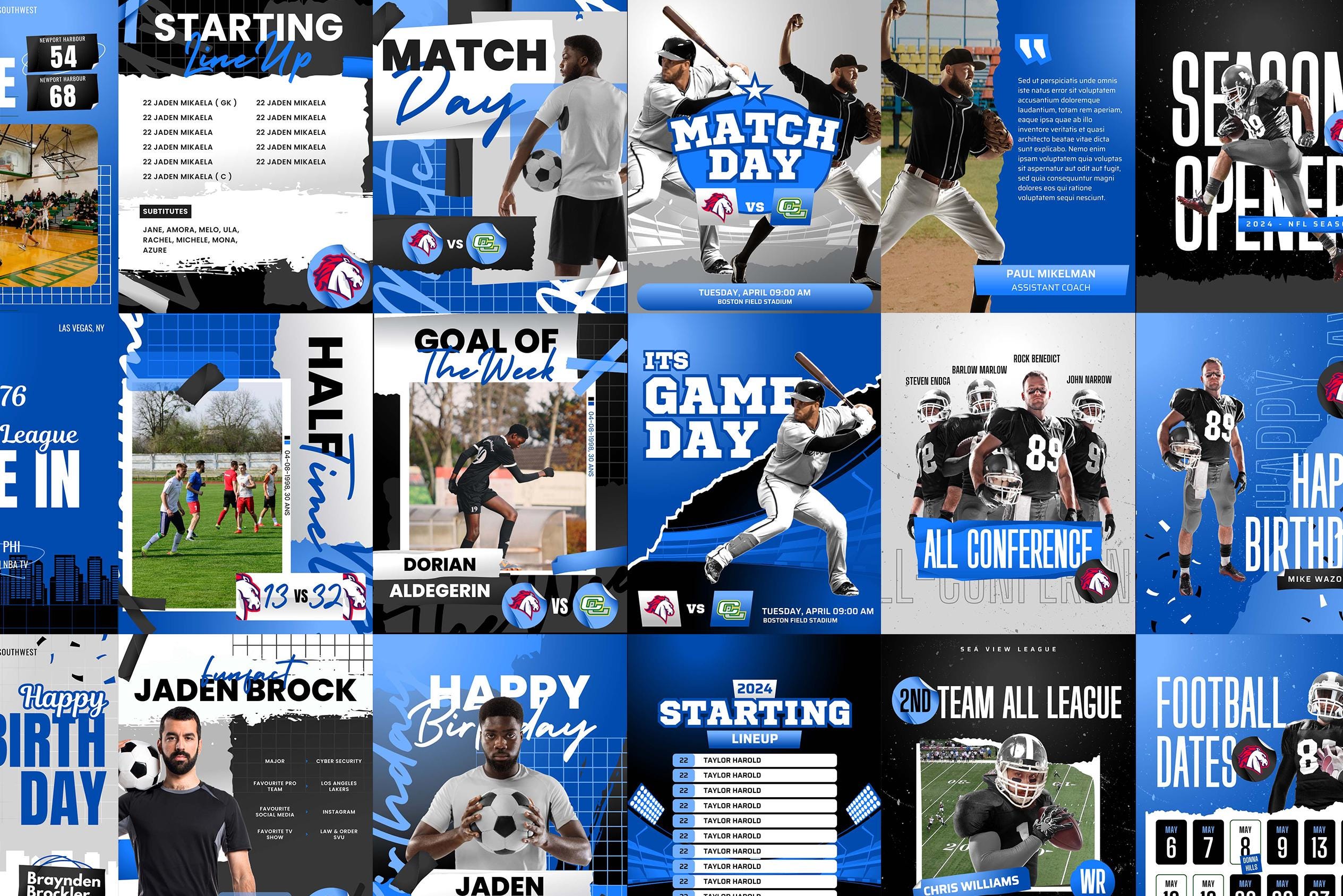 74 Blue Sports Canva Social Media Templates - Basketball/football ...