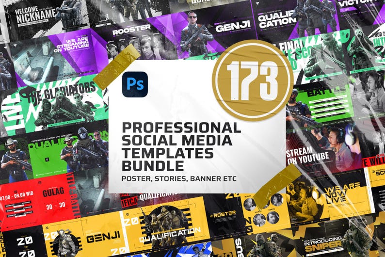 173 PSD Templates Bundle - E-sports/basketball/football/soccer/softball ...