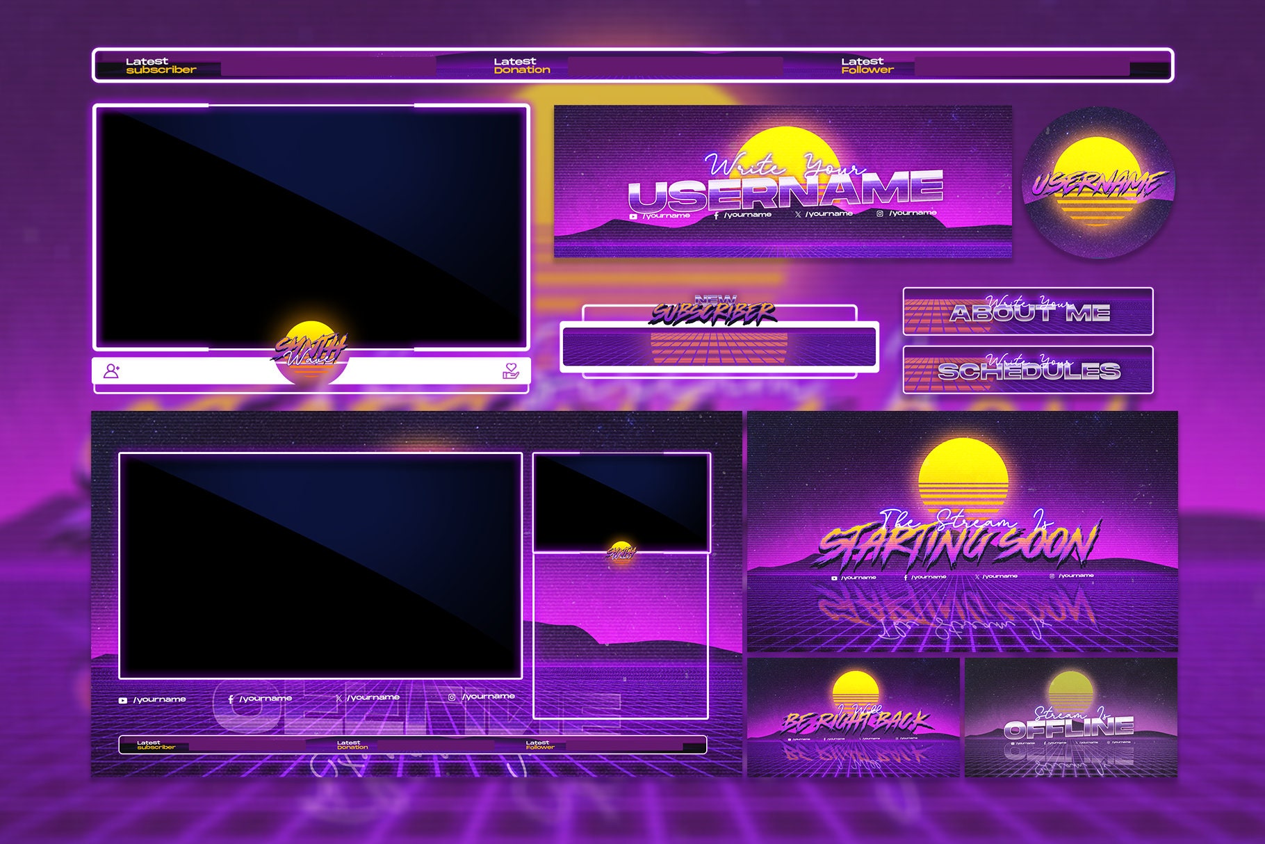 Retro Synthwave Purple Stream Overlay for Youtube/aesthetic Theme ...