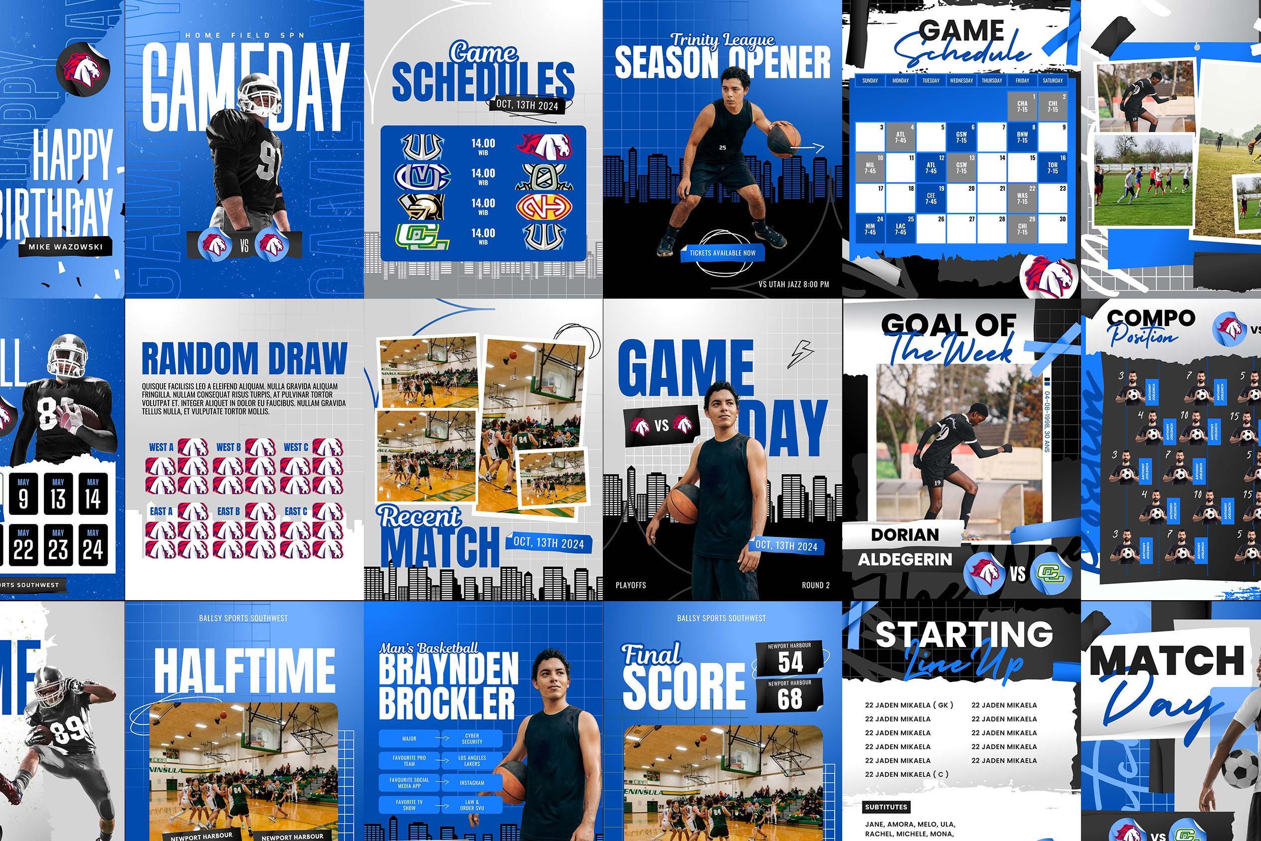 Sports Social Media Canva Templates – Blue Game Day Graphics (74) - Etsy