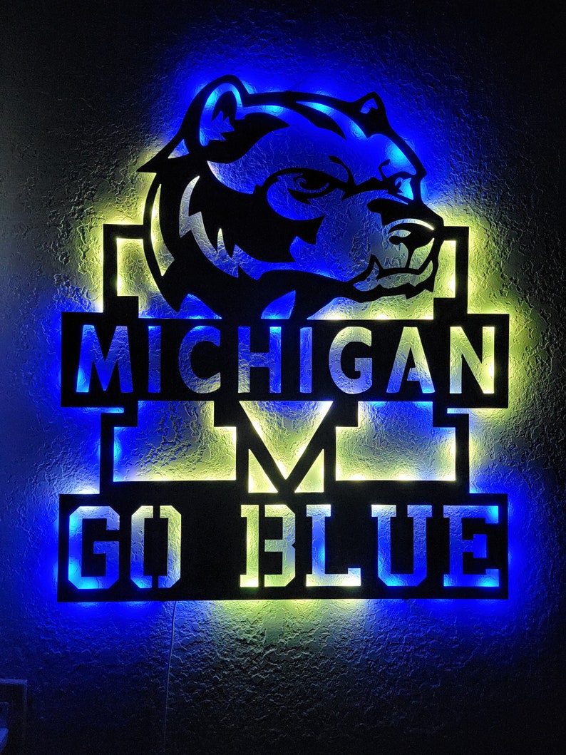 Michigan Go Blue Football Sign With Led Lights - Etsy