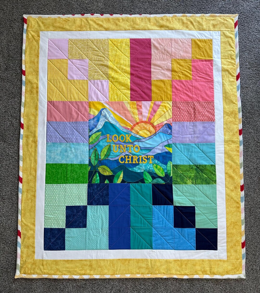 Look Unto Christ Rainbow Throw Quilt – Spiritual Themed Blanket Based ...