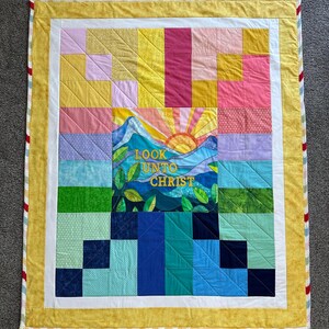 Look Unto Christ Rainbow Throw Quilt – Spiritual Themed Blanket Based ...