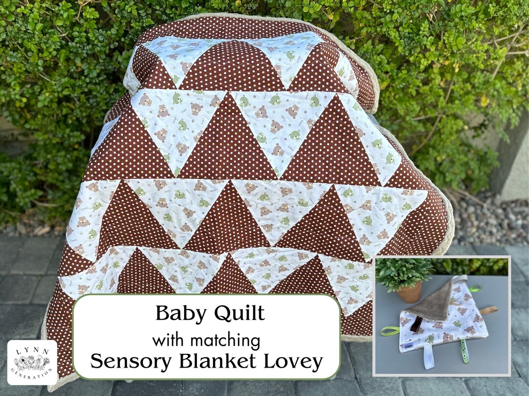 Teddy Bear Baby Quilt and Sensory Lovey Set: Brown & Green Minky - Etsy