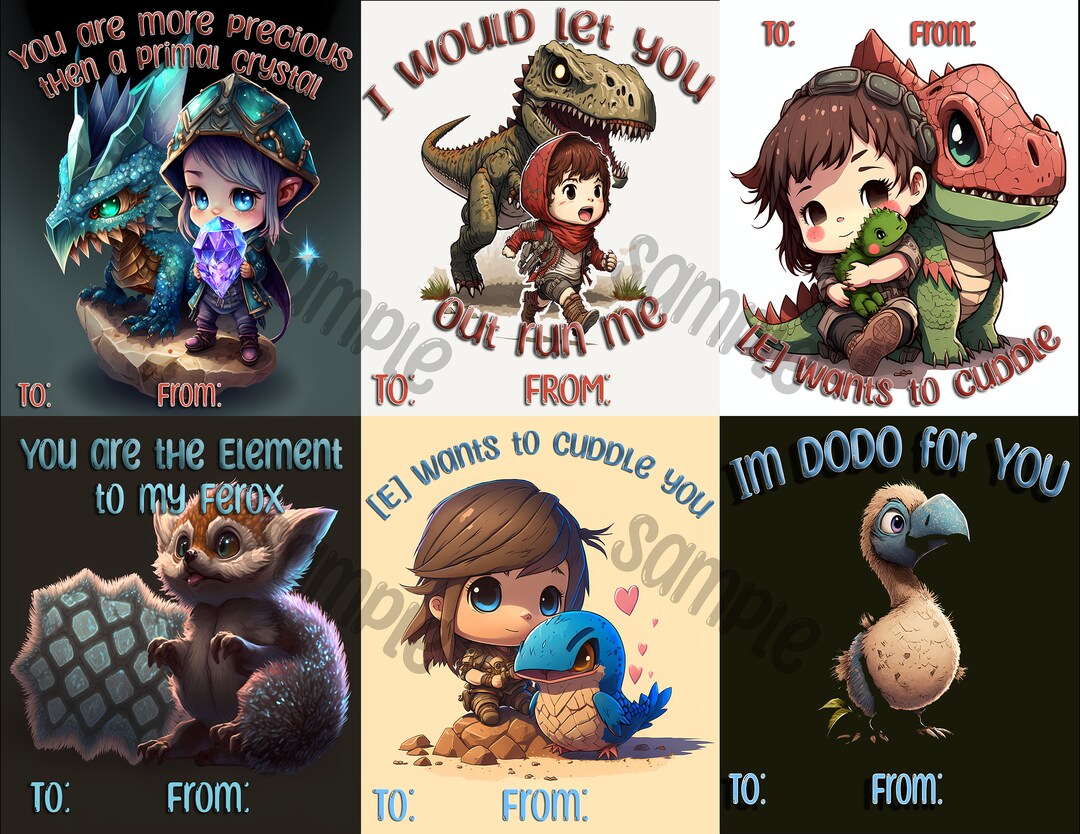 Ark Survival Evolved Inspired Valentines Day Cards 6pk, Classroom ...