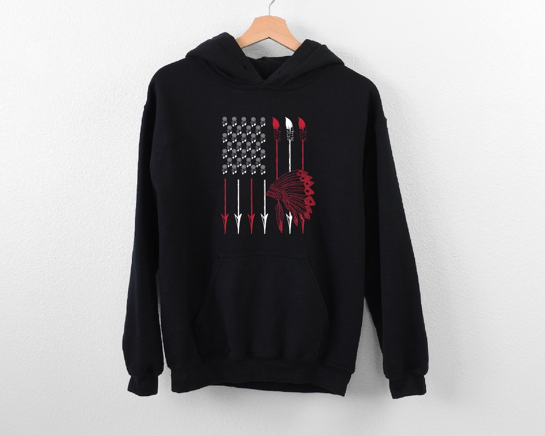 Native American Flag Hoodie, Native Feather Pattern Hoodie, Funny ...