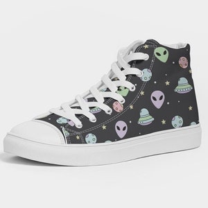 UFO Pattern Women's High-top Shoes | Space Alien Canvas Shoes | Science ...
