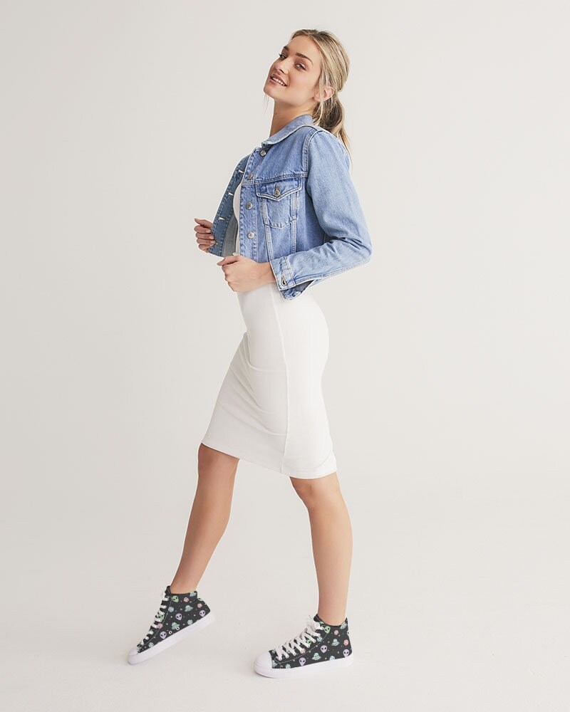 UFO Pattern Women's High-top Shoes Space Alien Canvas Shoes Science ...