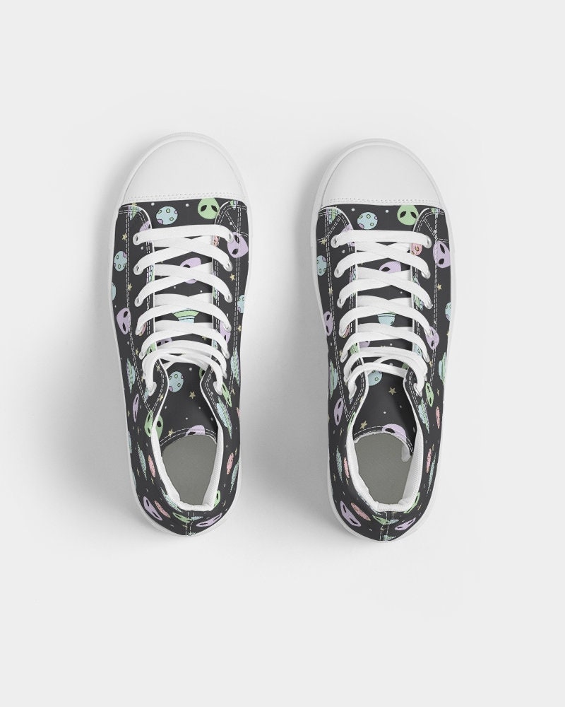 UFO Pattern Women's High-top Shoes | Space Alien Canvas Shoes | Science ...