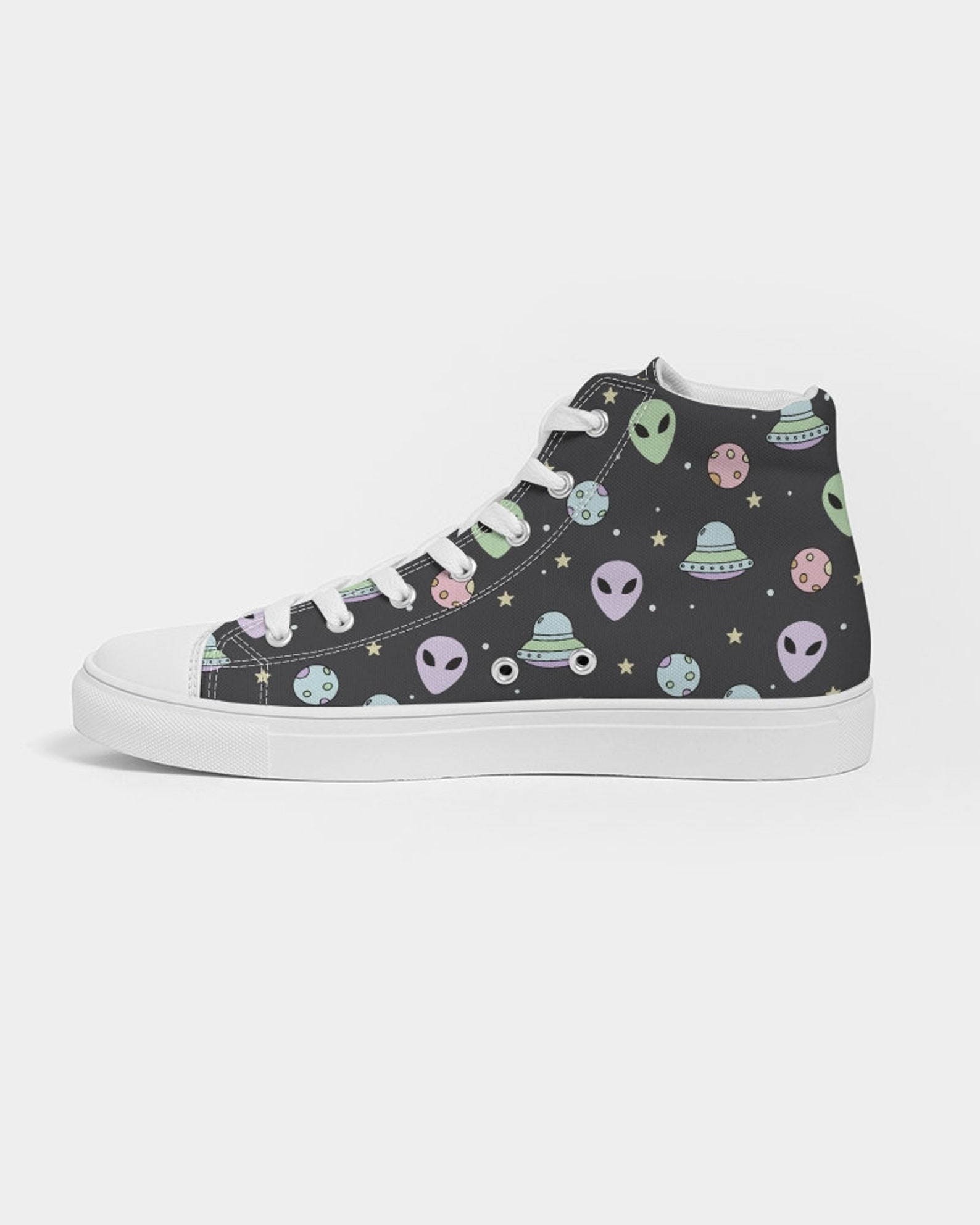 UFO Pattern Women's High-top Shoes | Space Alien Canvas Shoes | Science ...