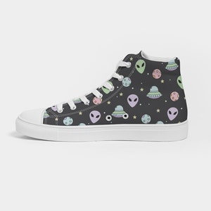 UFO Pattern Women's High-top Shoes | Space Alien Canvas Shoes | Science ...