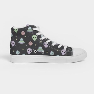 UFO Pattern Women's High-top Shoes | Space Alien Canvas Shoes | Science ...