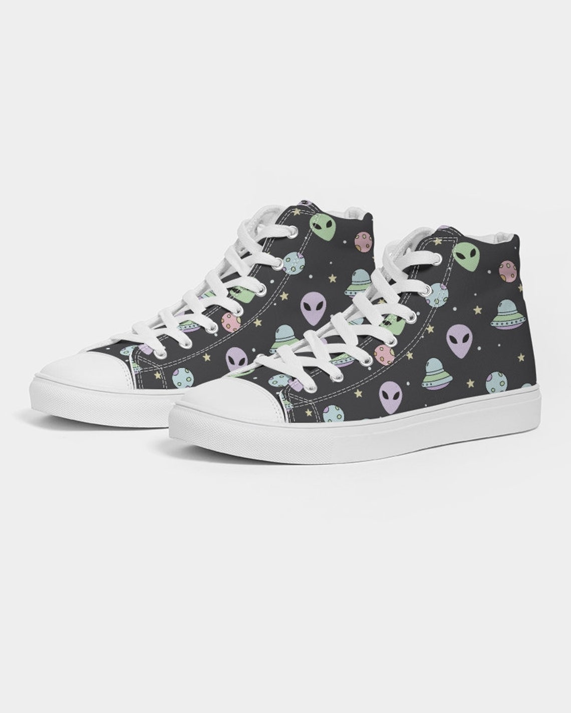 UFO Pattern Women's High-top Shoes | Space Alien Canvas Shoes | Science ...