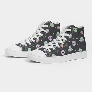 UFO Pattern Women's High-top Shoes | Space Alien Canvas Shoes | Science ...