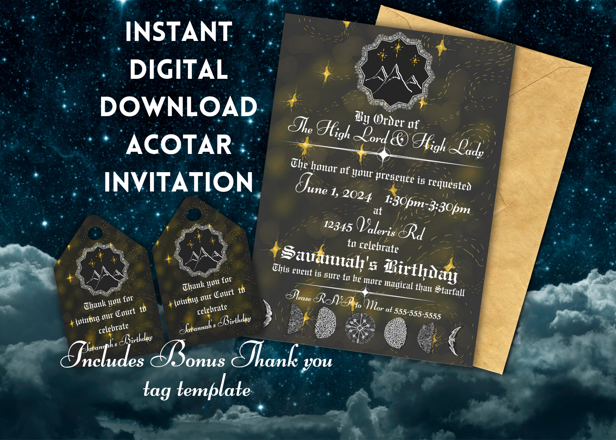 ACOTAR Birthday Personalized Invitation Template Fantasy Birthday ...