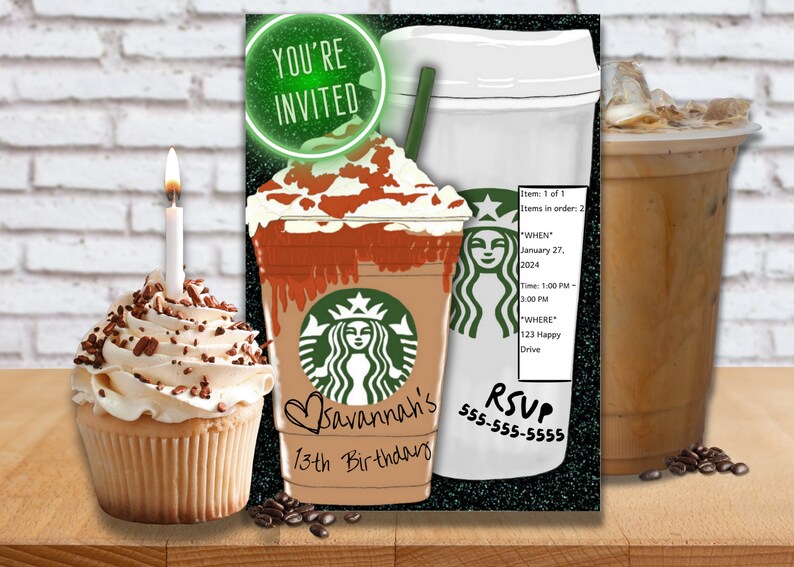 Starbucks Birthday Personalized Invitation Template | Coffee Birthday ...