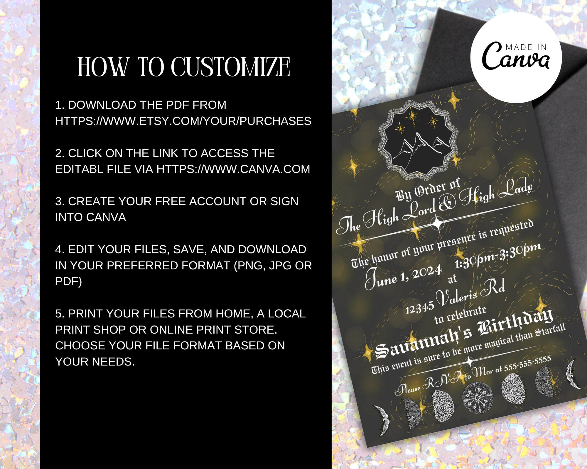 ACOTAR Birthday Personalized Invitation Template Fantasy Birthday ...