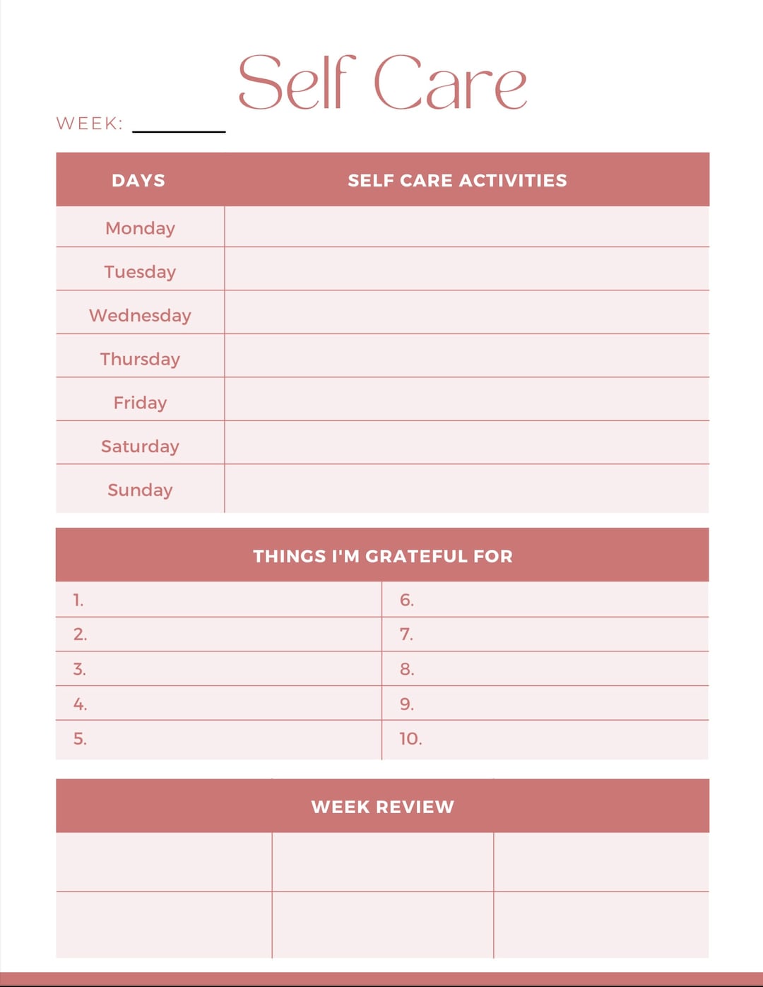 Self Care Planner, Digital Weekly Self Care, Print & Download - Etsy