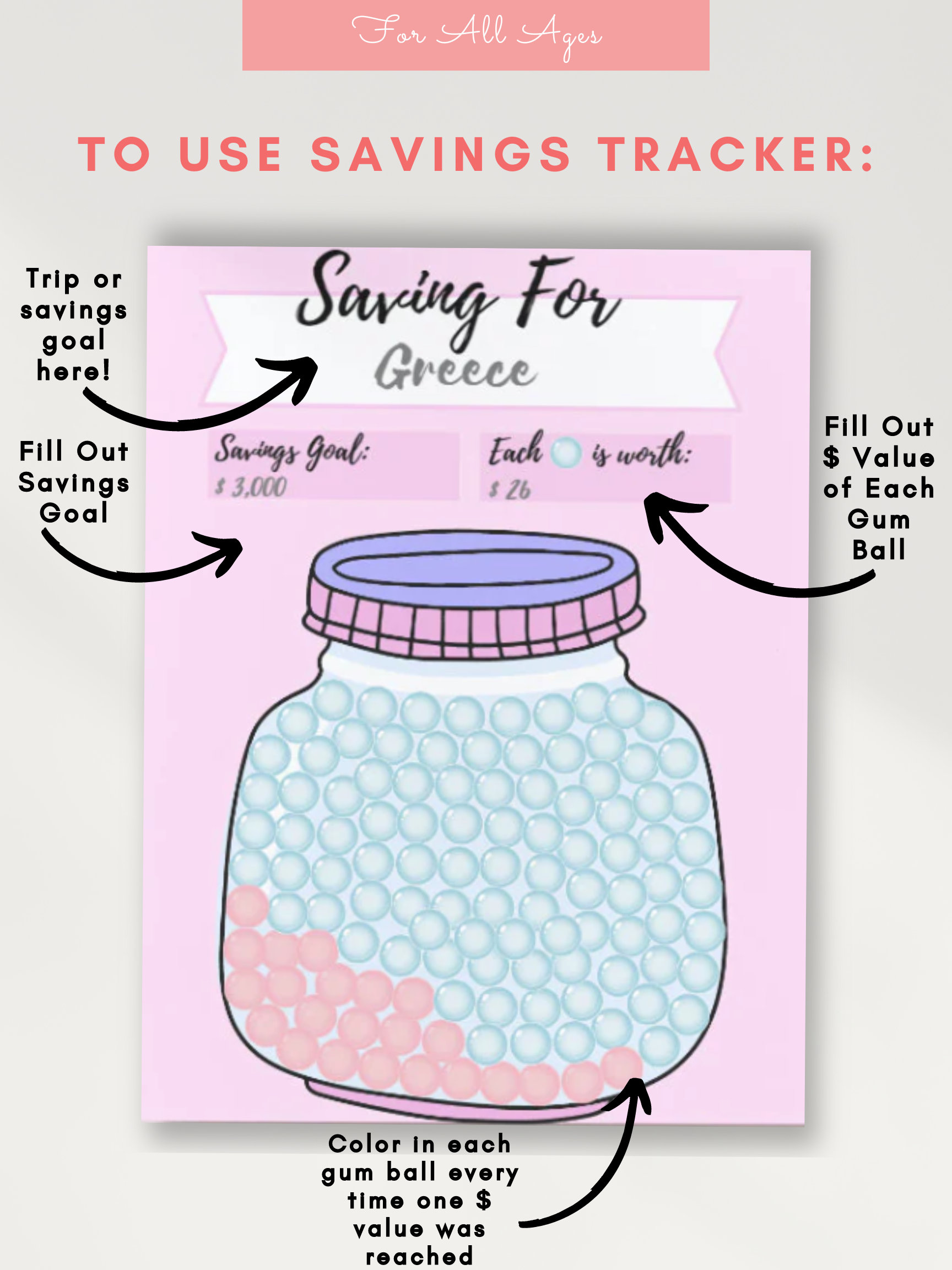 Gum Ball Savings Tracker, Savings Coloring Sheet, Money Organization ...