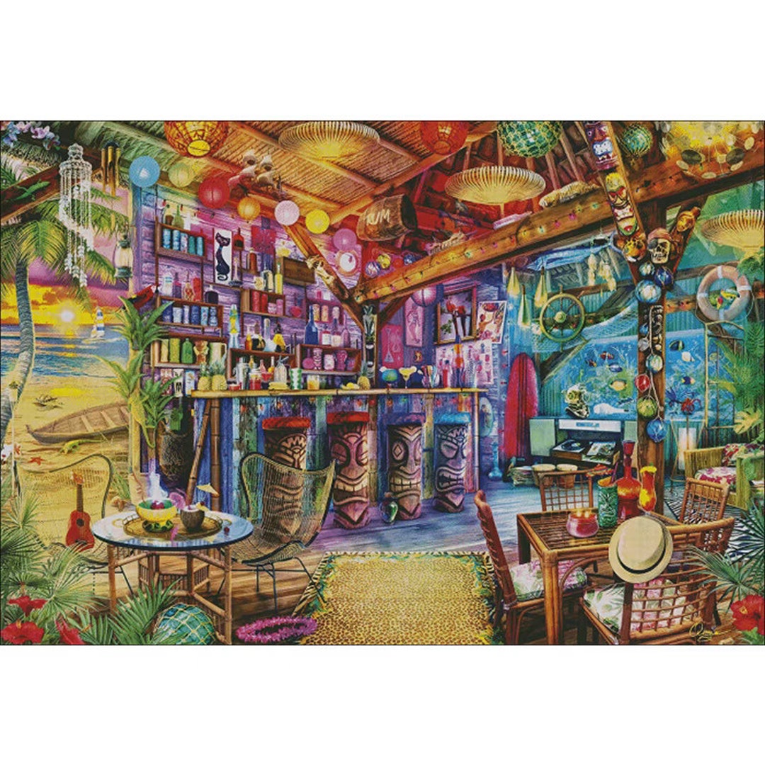 Pre Printed Cross Stitch DIY Kit, Stamped Cross Stitch Kit, Beach Bar ...