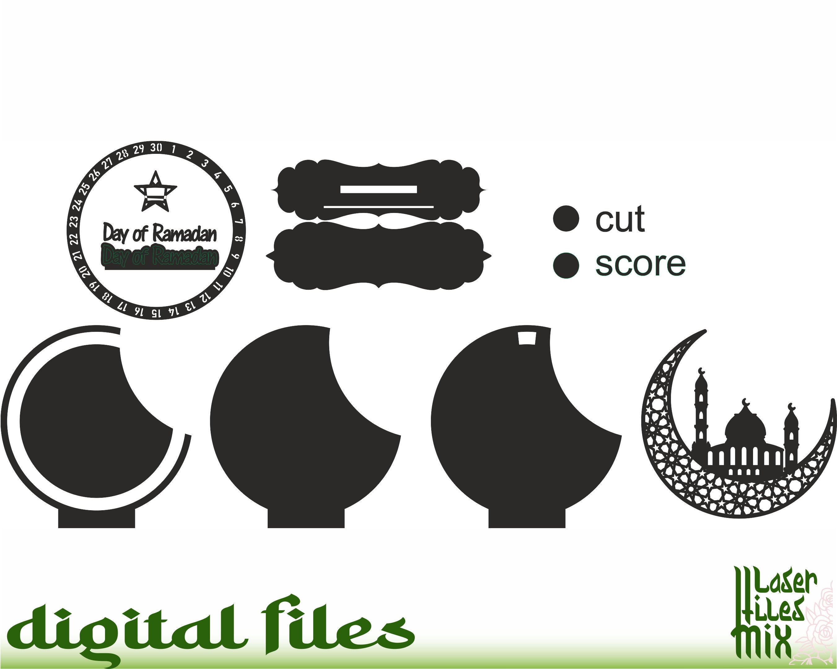 Fichiers de découpe SVG du calendrier du Ramadan, vecteur Jours du ...