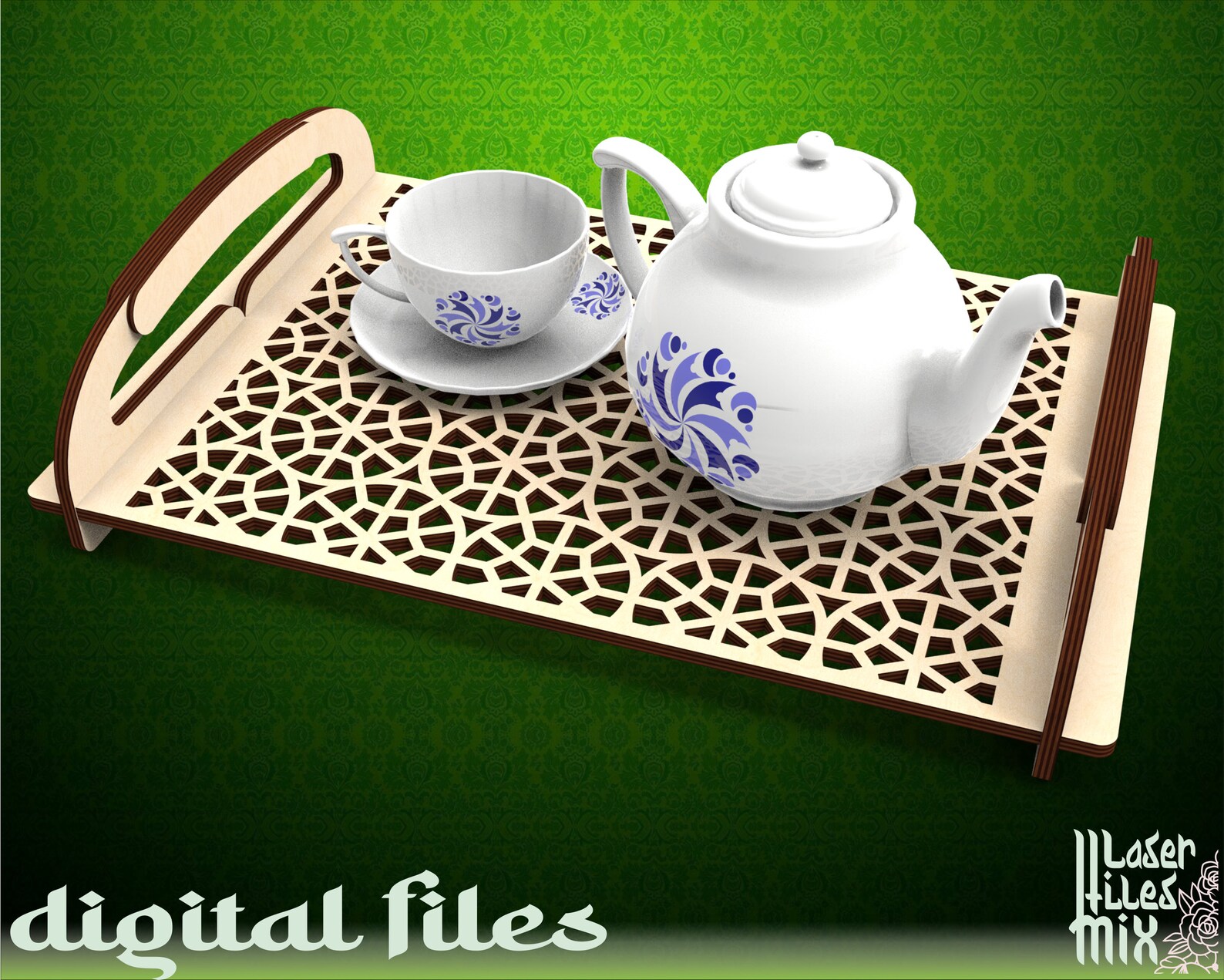 Lasercut File Tray. Breakfast Serving Wooden Tray With Handles. CNC Cut ...