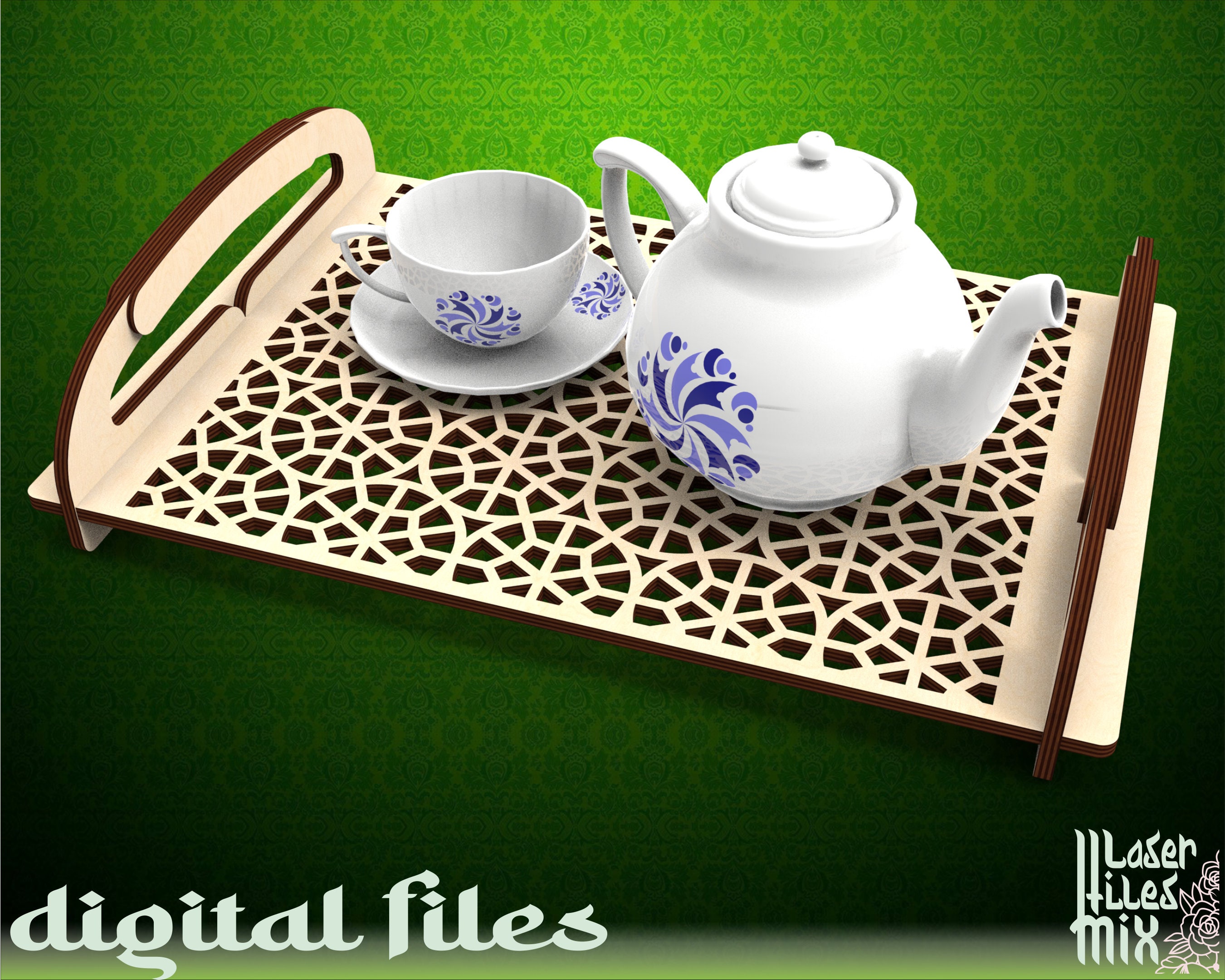 Lasercut File Tray. Breakfast Serving Wooden Tray With Handles. CNC Cut ...