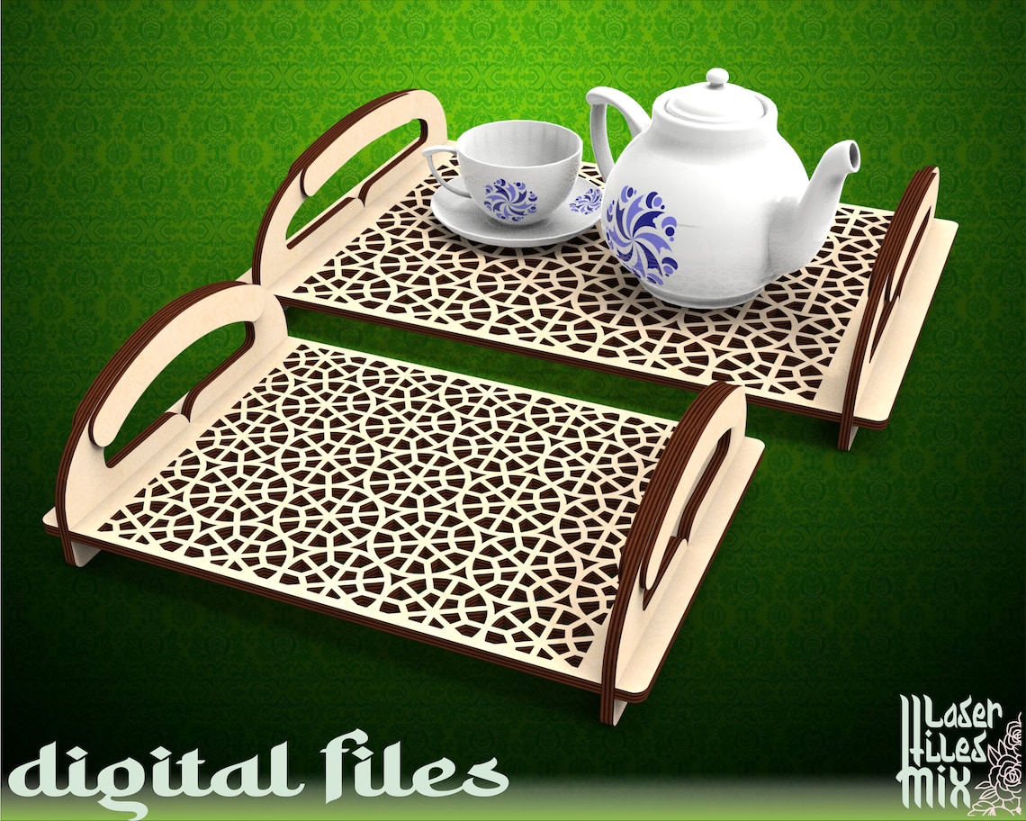 Lasercut File Tray. Breakfast Serving Wooden Tray With Handles. CNC Cut ...